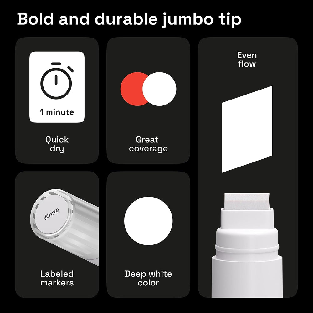 ARTISTRO 5 White Jumbo Markers Acrylic Markers with 15mm Jumbo Felt Ti