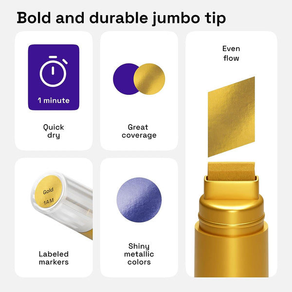 ARTISTRO 8 Metallic Poster Markers - Jumbo Markers Set with 15mm Wide
