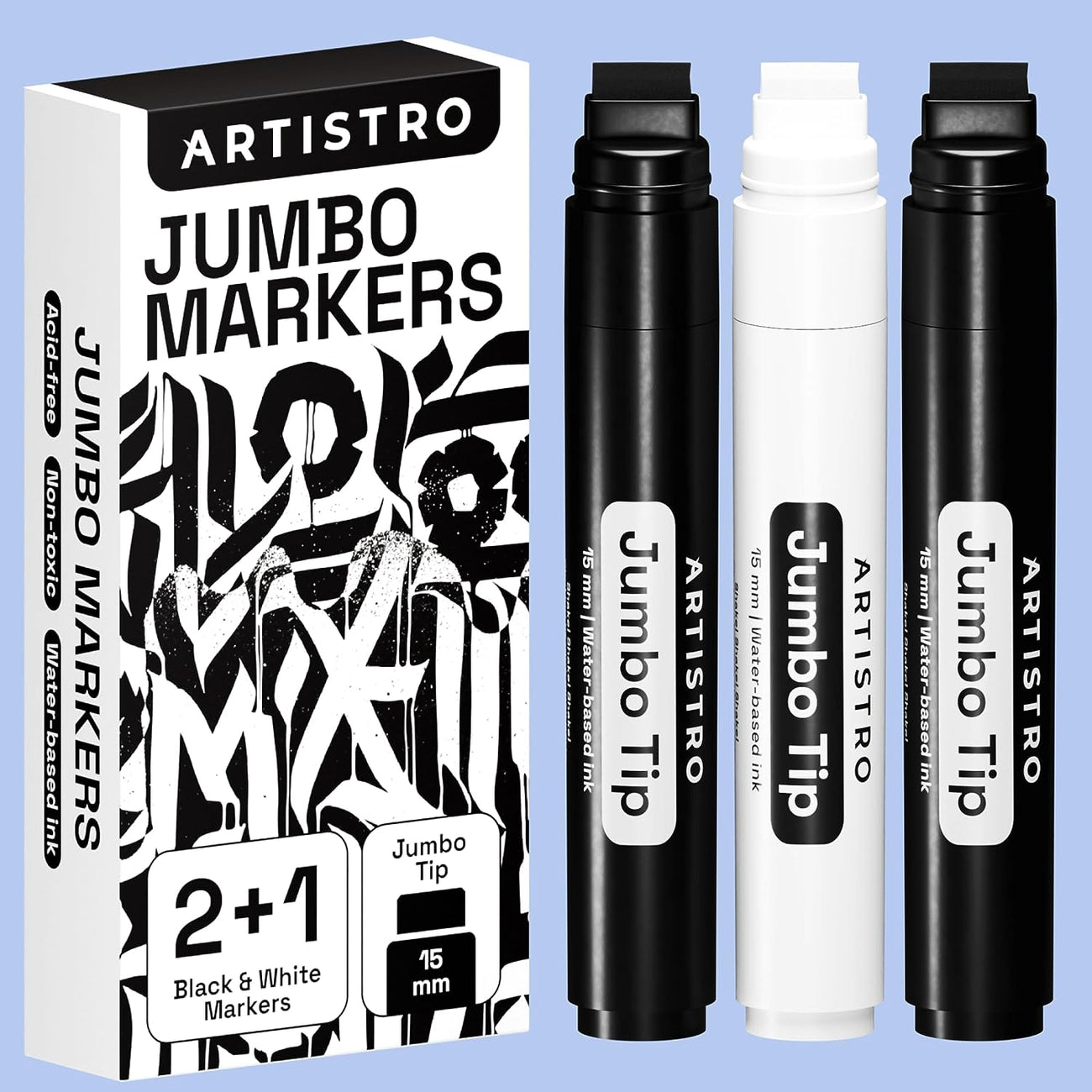 2 Black & 1 White Jumbo Markers Acrylic Markers with 15mm Jumbo Tip