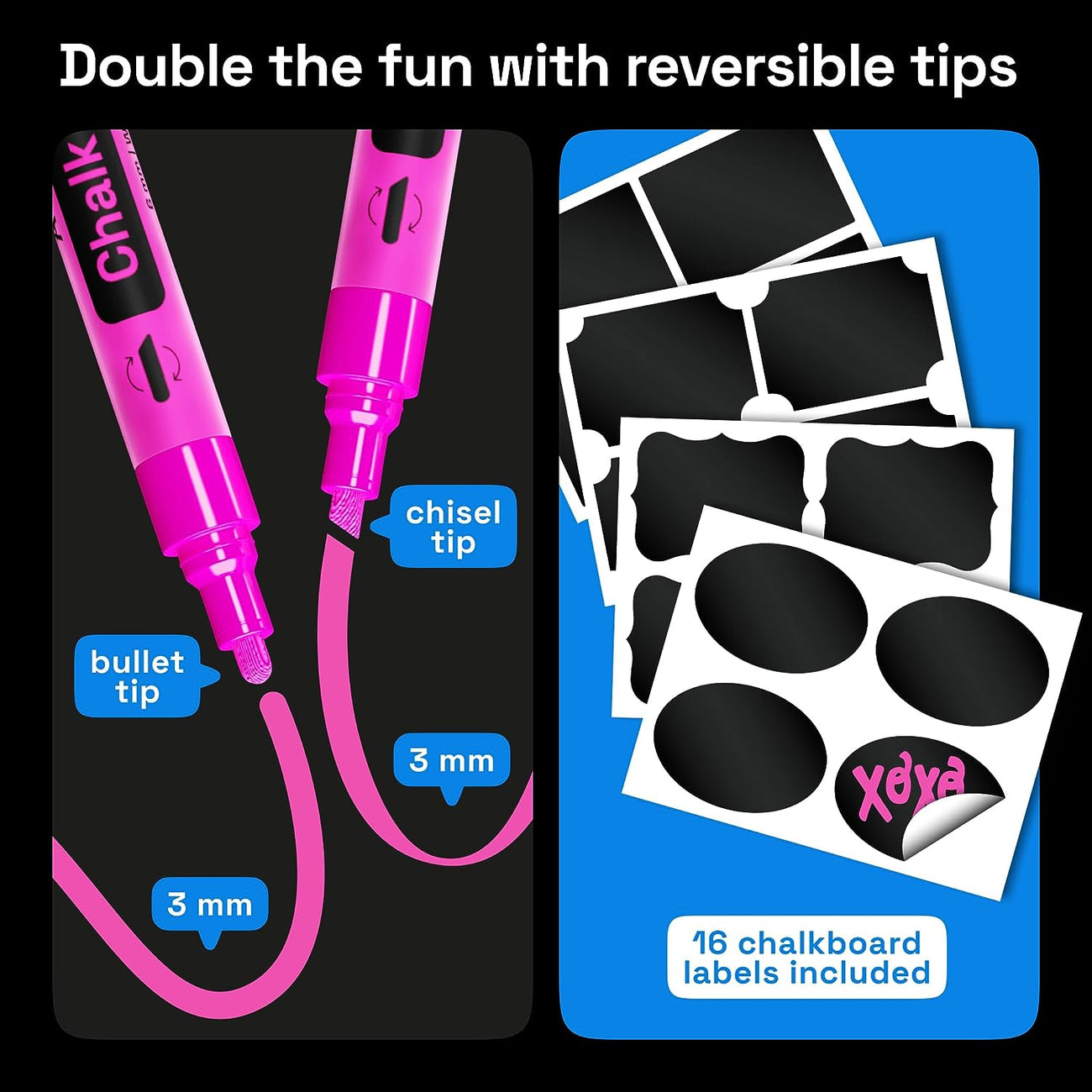 8 Neon Chalk Markers - Erasable Chalk Pens with 6mm Reversible Tip