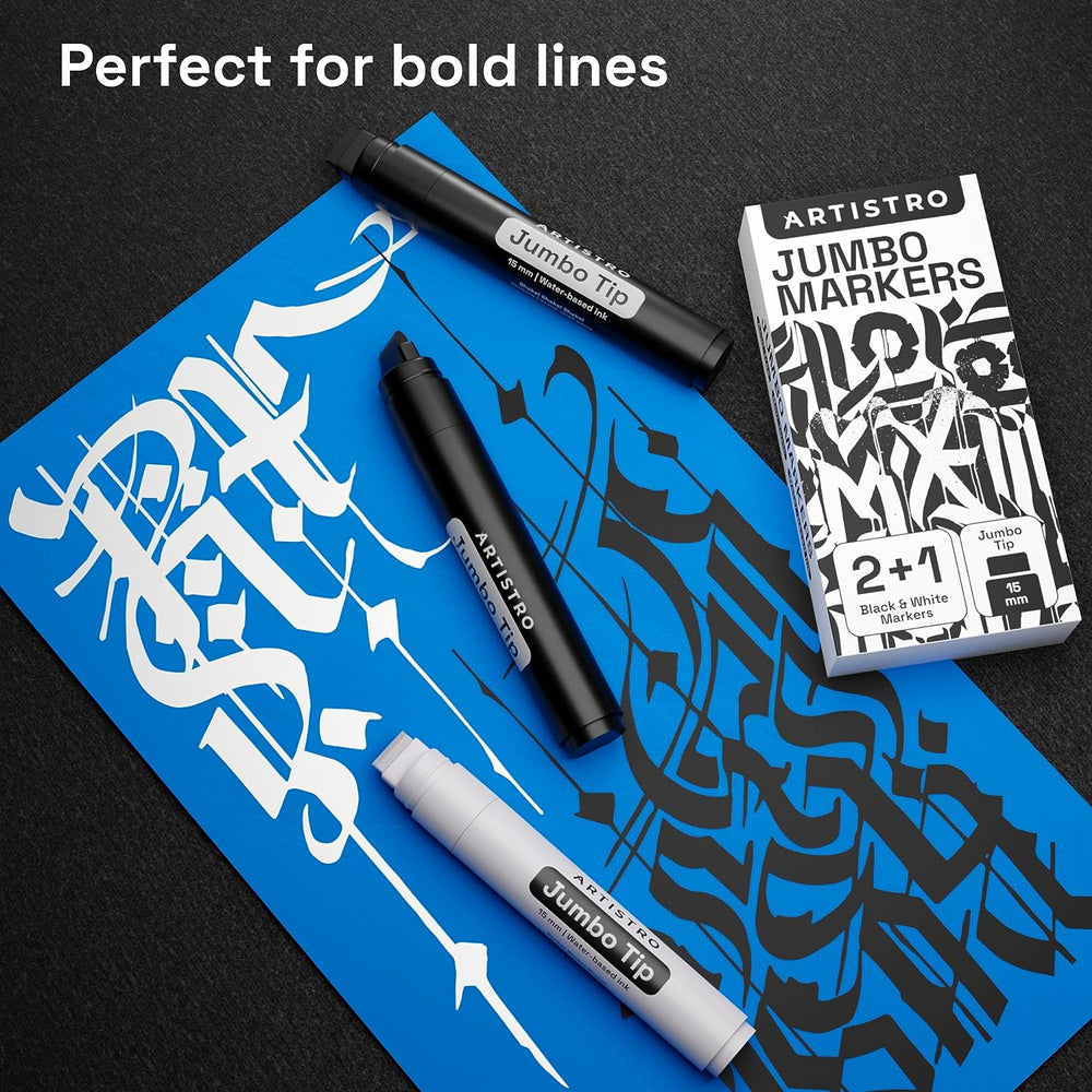 2 Black & 1 White Jumbo Markers Acrylic Markers with 15mm Jumbo Tip