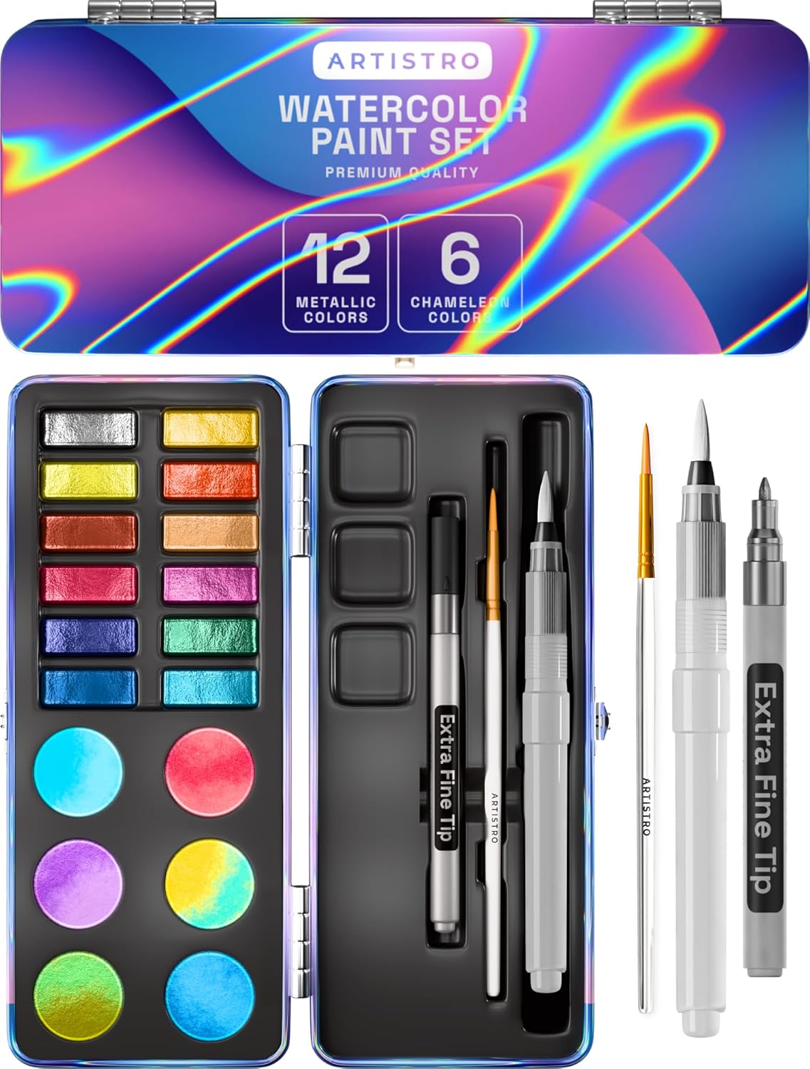 ARTISTRO Metallic Watercolor Paints Set of 18, Palette set Including 1