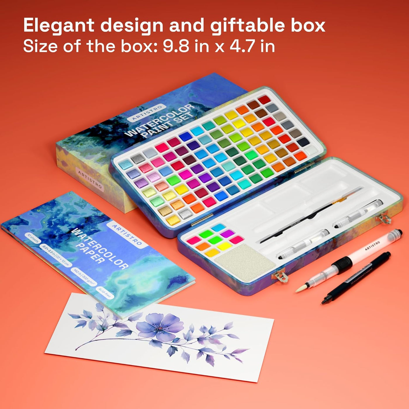 Watercolor Paint Set, 100 Vivid Colors in Portable Box