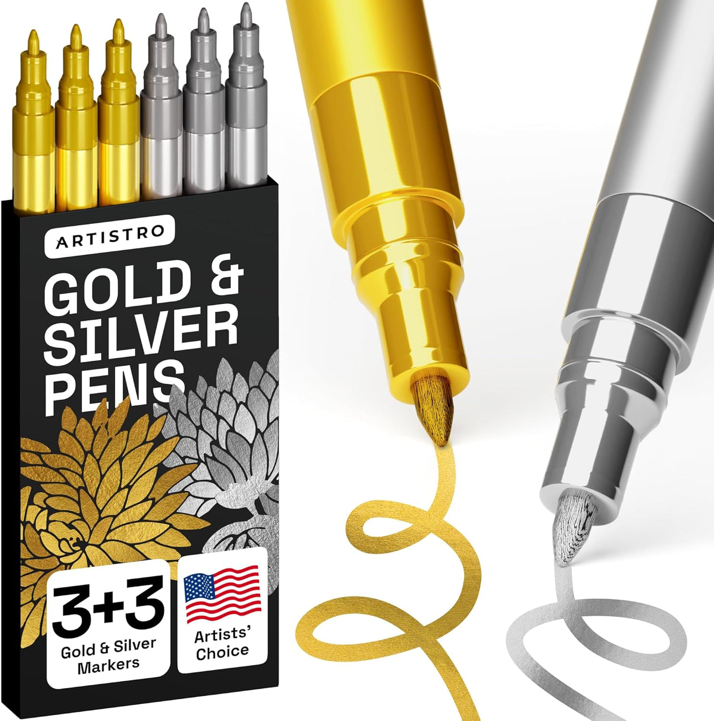 ARTISTRO 6 Acrylic Gold & Silver Paint Pens - 0.7mm Extra-Fine Markers