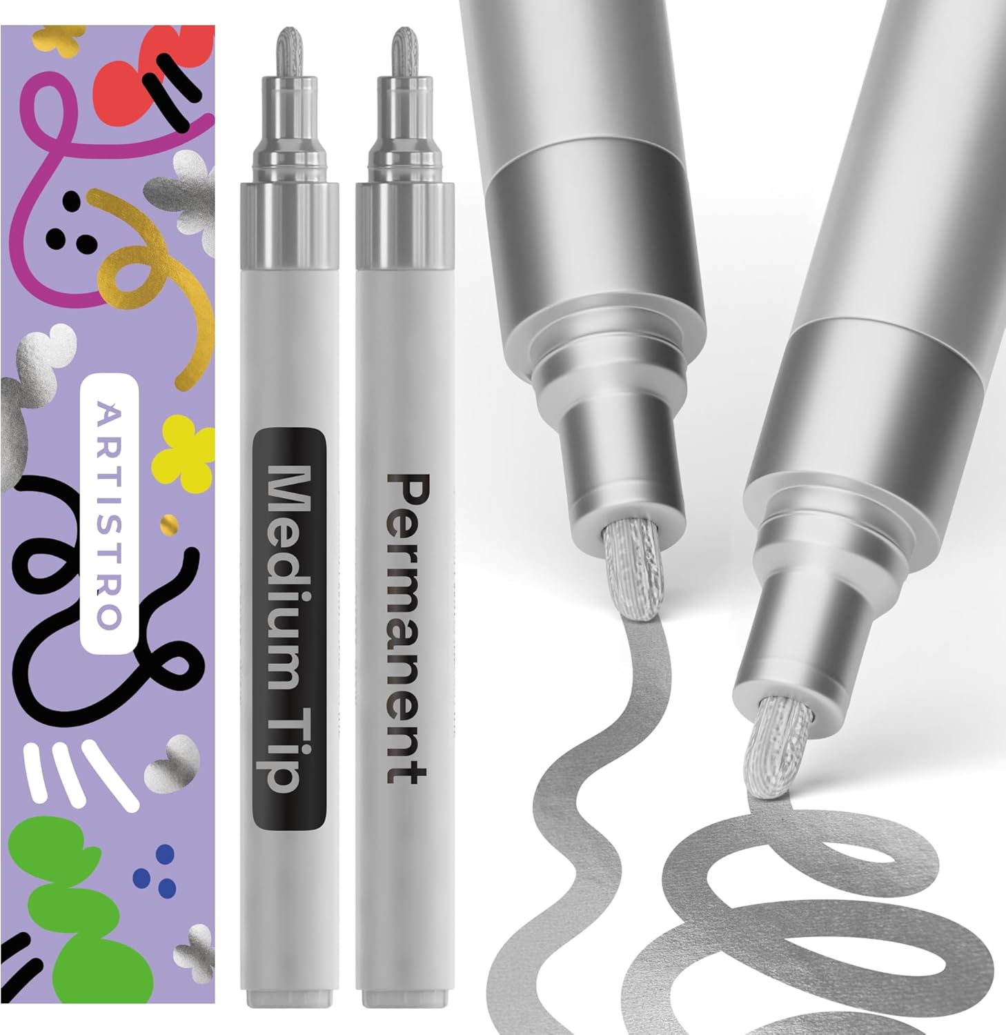 ARTISTRO 2 Silver Permanent Marker - Waterproof Markers for Tire, Fabr