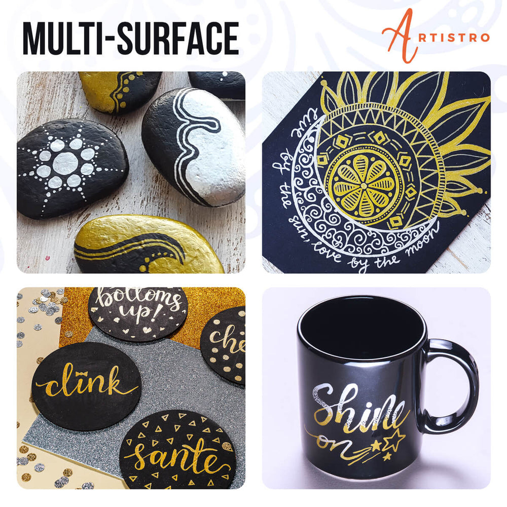 Silver Paint Pen Set: 12 Gold & Silver ink pens | Artistro silver paint pen