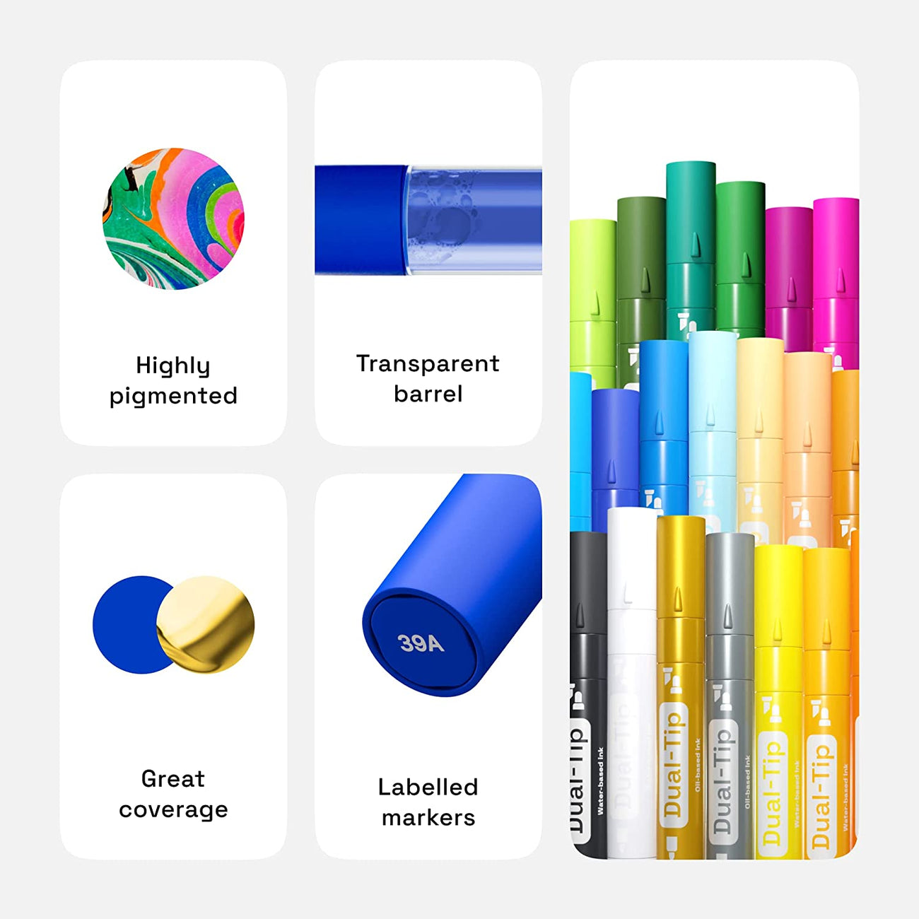 24 Dual-Tip Acrylic Paint Markers Extra Fine & Medium tip + Chisel wit